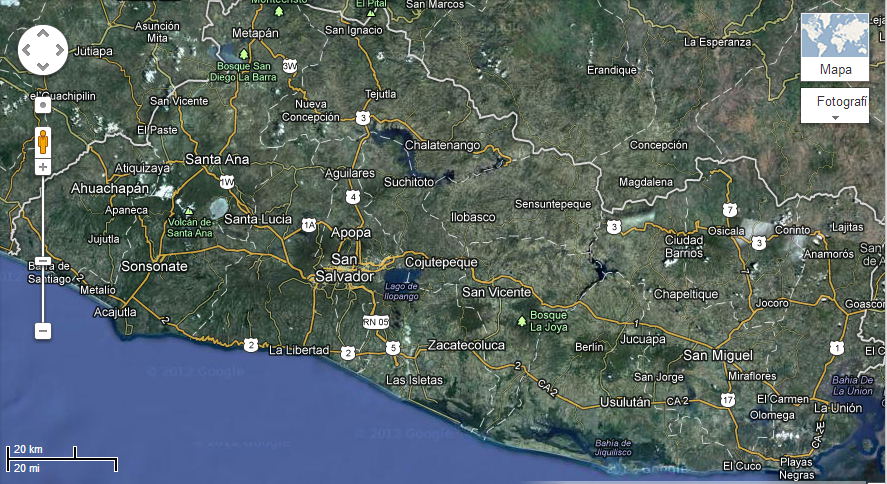 Mapa de El Salvador vista desde Satélite (para imprimir) - Elsv