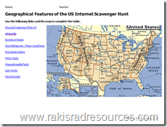 Geographical Features of the US Internet Scavenger Hunt - Classroom ...