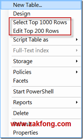 [omi24] ZakFong: SQL2008R2 - 修改Select Top 1000 Rows, Edit Top 200 Rows