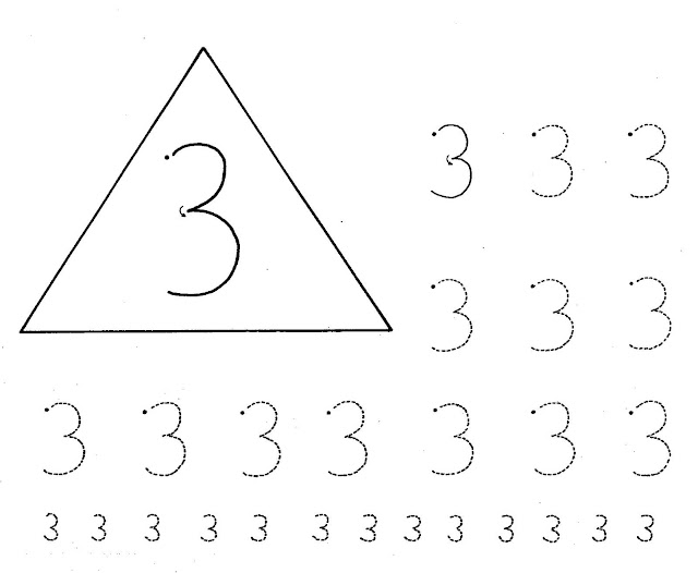 FICHAS DE NUMEROS: EL 3 PARA PINTAR Y APRENDER