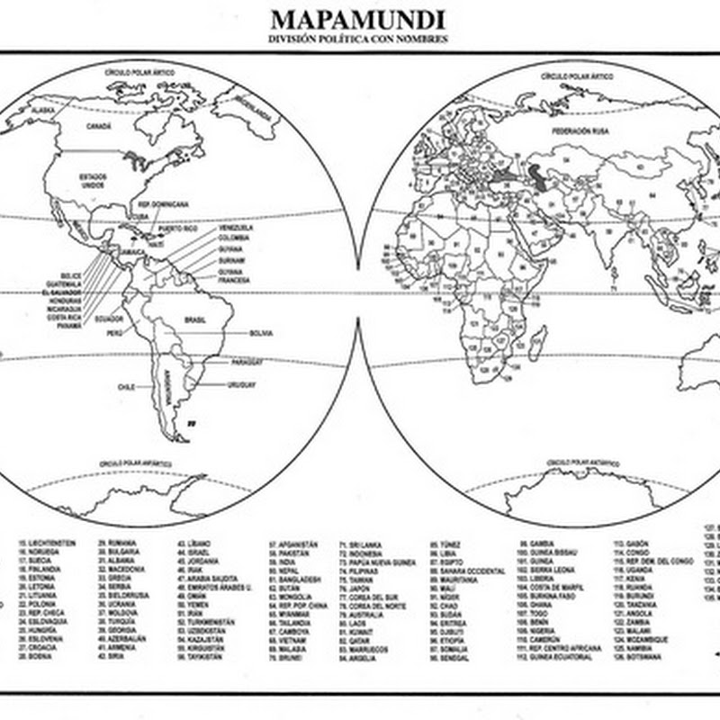 Mapamundi Con Nombres En Blanco Y Negro