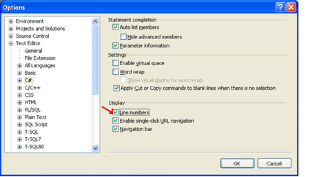 .NET Tips: Show Line number in Visual Studio Editor 2005/2008/2010