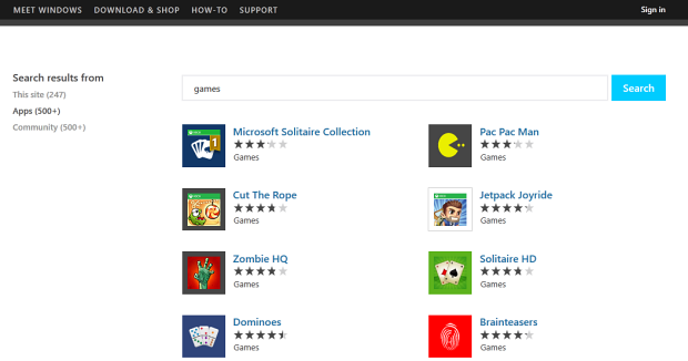 Microsoft Now Lets You Search Windows Store From a Web Browser