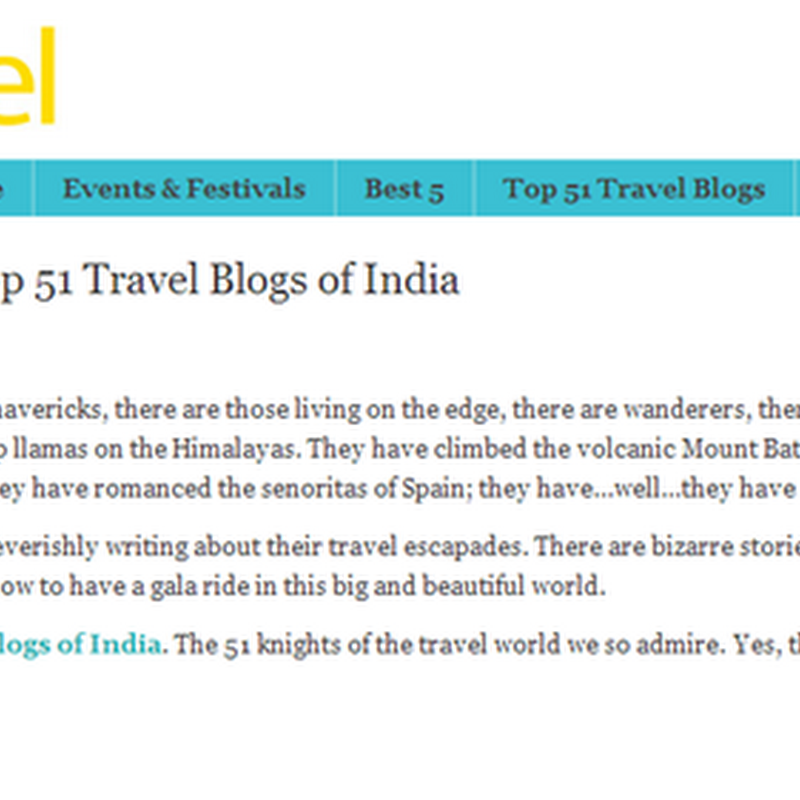 Featured as one of the top 51 travel blogs and magazines in India - Be ...