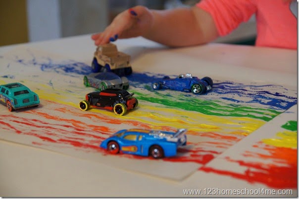 Rainbow Painting with Cars Kids Activities