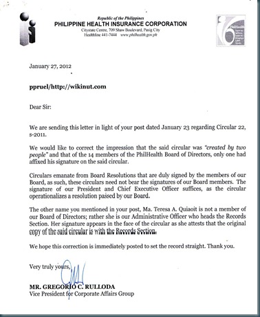 Just Obey Boss: PhilHealth Letter Regarding Scrap PhilHealth Circular ...