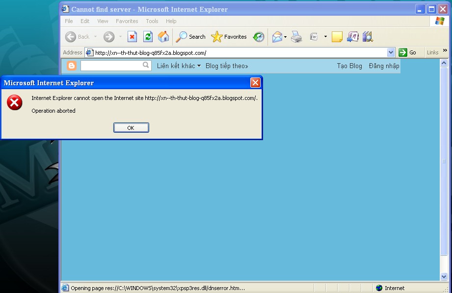 Sửa lỗi "Internet Explorer cannot open the Internet site...Operation ...
