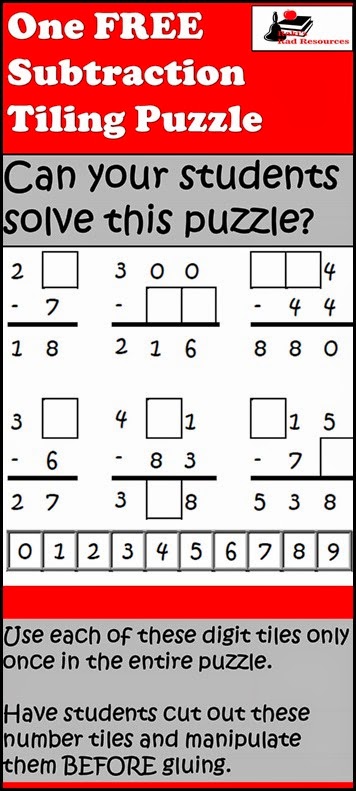 Subtraction Tiling Puzzle from Raki’s Rad Resources - Classroom Freebies