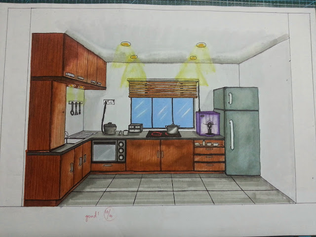 One point perspective - kitchen