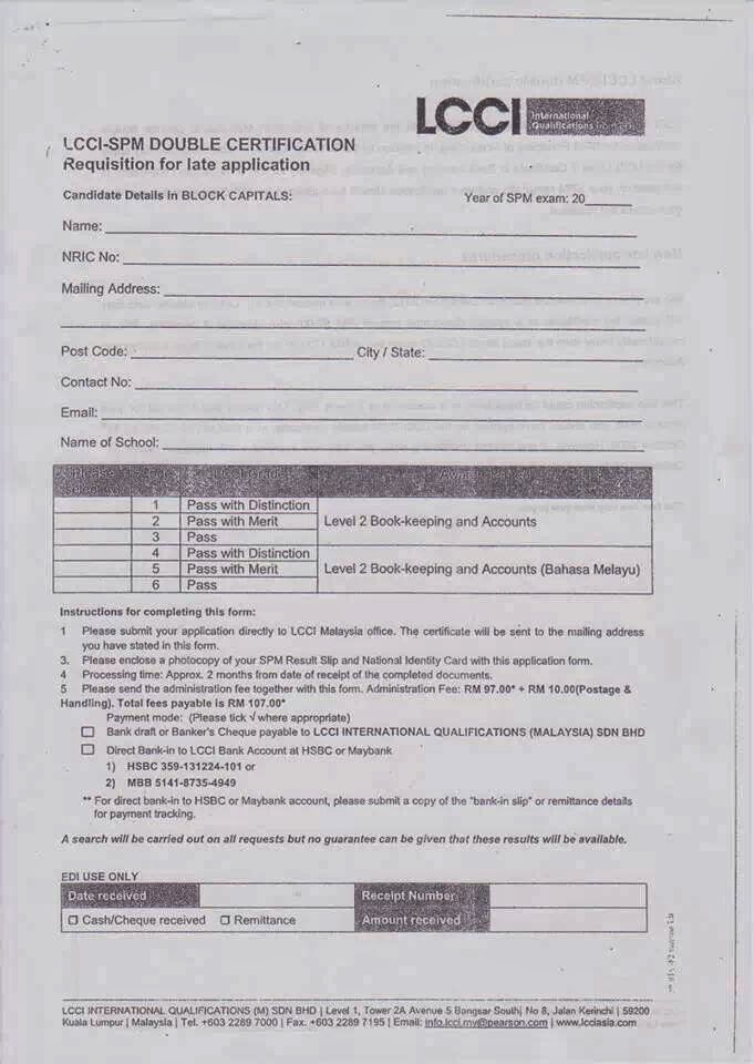 ~温馨～: SPM LCCI Application Form