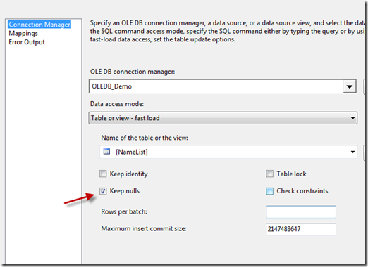 SQL Giant: SSIS Error Trying to insert Null Values