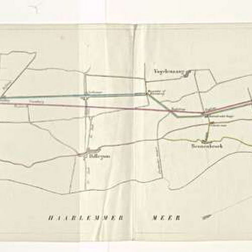 Kaart van de spoorlijn tussen Amsterdam en Den Haag, 1842, anonymous ...
