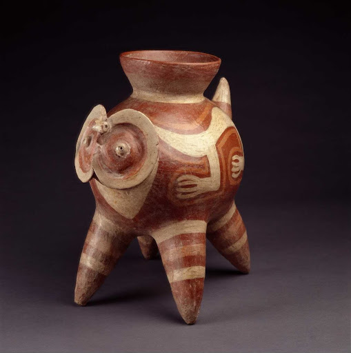 Sculptural ceramic ceremonial vessel that represents a bird-feline ...