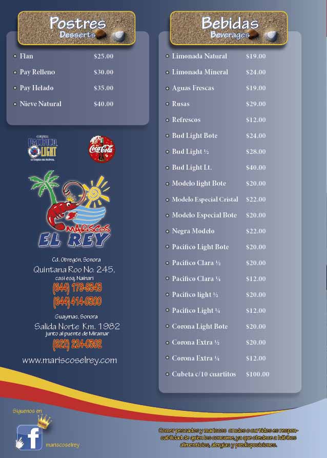 Menú Revista - Mariscos El Rey