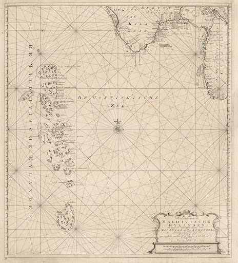 Mid 18th Century map of Kanyakumari / Cape Comorin, Maldives, Western ...