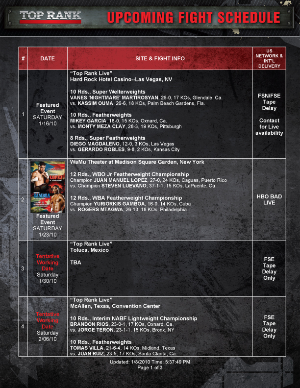 Boxing Fight Schedule