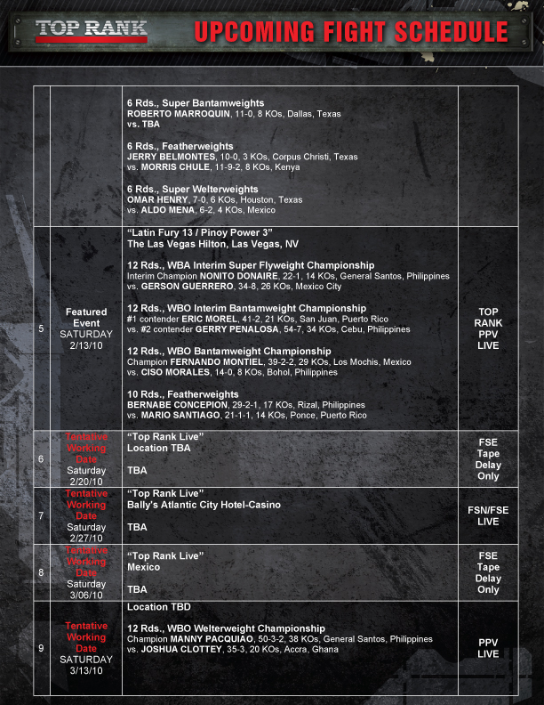 Boxing Fight Schedule