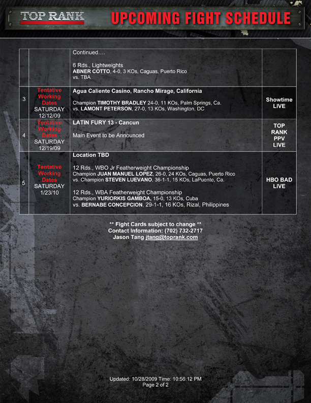 Boxing Fight Schedule