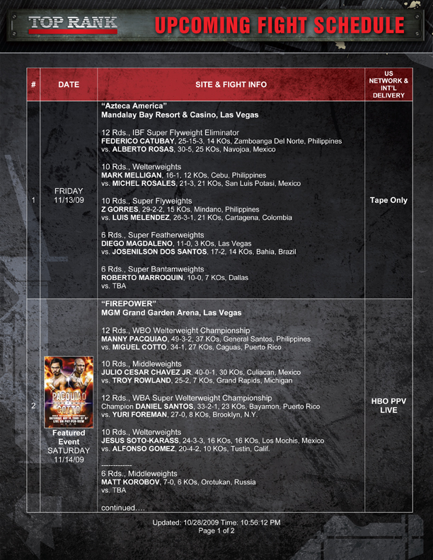 Boxing Fight Schedule
