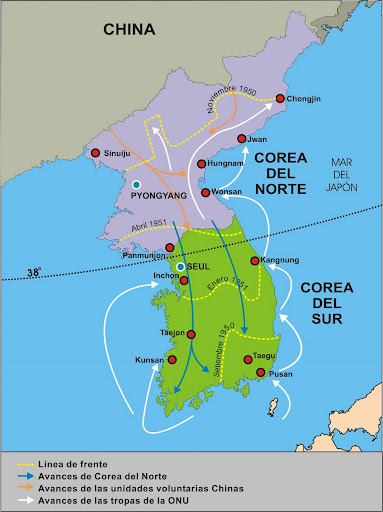Mapa - Los Frentes de la Guerra de Corea