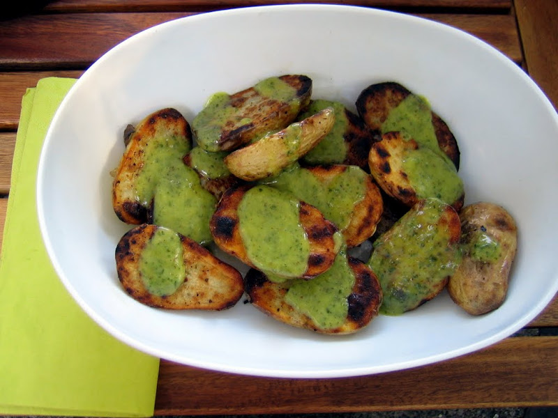 Genius Grilled Potatoes with Roasted Garlic-Herb Dressing | The Jersey Cook