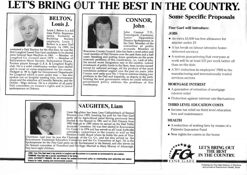 Louis Belton, John Connor, Liam Naughten -Fine Gael 1992 Longford ...