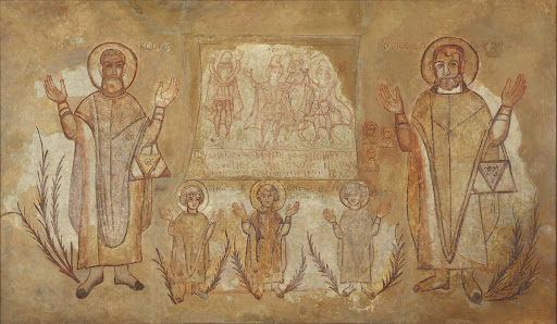 Wall-painting with the three Hebrews in the fiery furnace and the ...