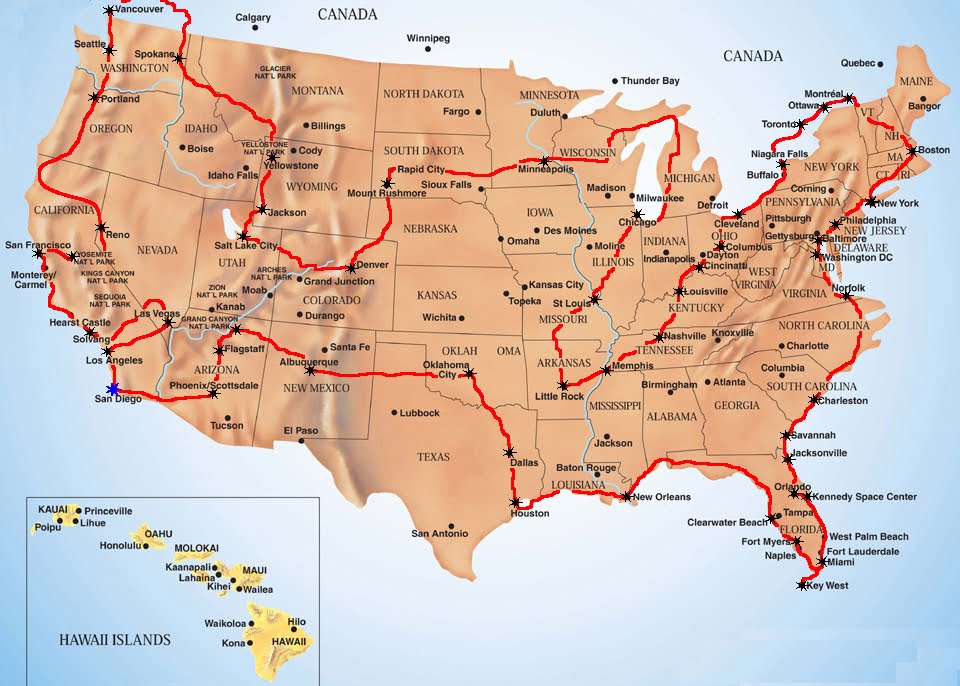 Kart Over Usa Med Stater Og Byer | Kart