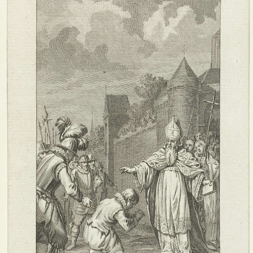 Dirk VI smeekt de bisschop van Utrecht om vergiffenis, 1146, Reinier ...