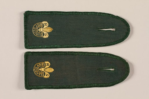 Rover Boy Scout set of two green epaulets with a fleur-de-lis worn by a ...