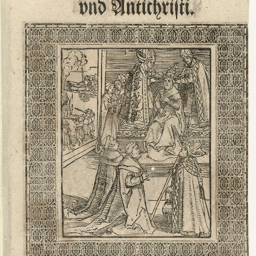 Paus laat zich kronen met tiara, Lucas Cranach (I), 1521 - 1522 ...