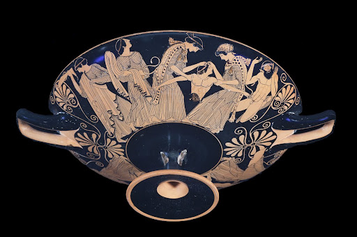 Red-Figure Cup Showing the Death of Pentheus (exterior) and a Maenad ...