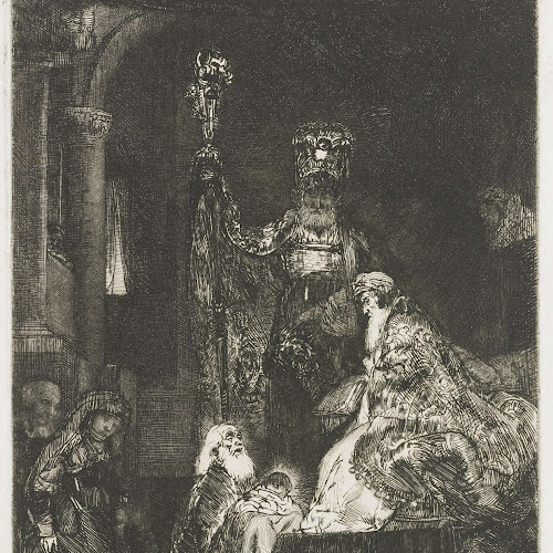 The presentation in the temple in the dark manner, Rembrandt van Rijn ...